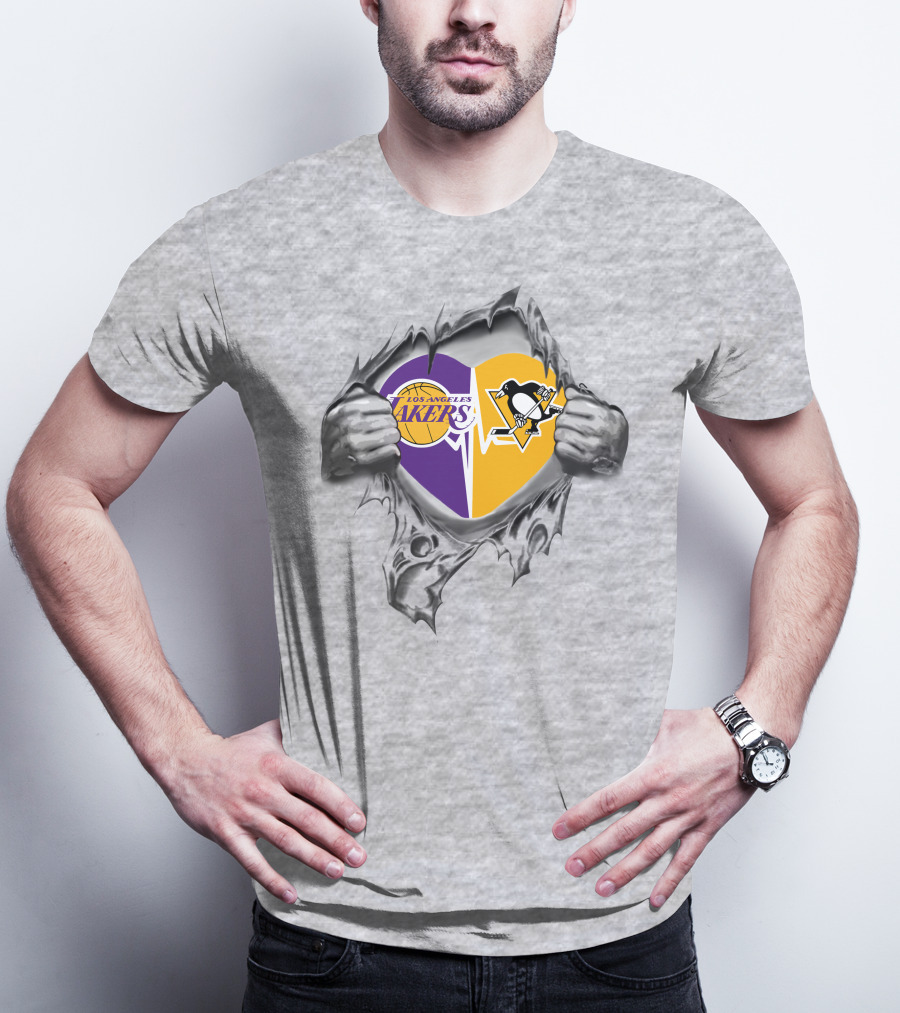 Los Angeles Lakers Pittsburgh Penguins Heartbeat Fusion T-Shirt