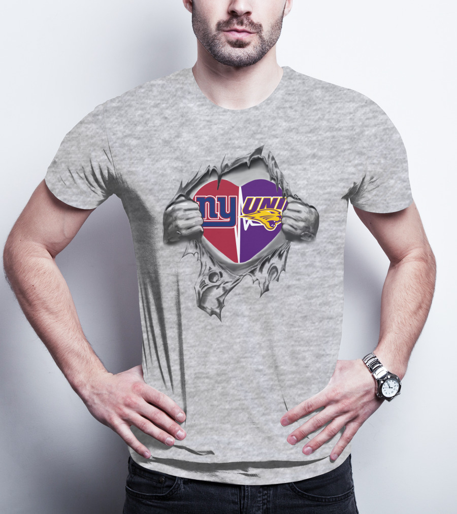 Nyy Giants Northern Iowa Panthers Heart Torn Open T-Shirt
