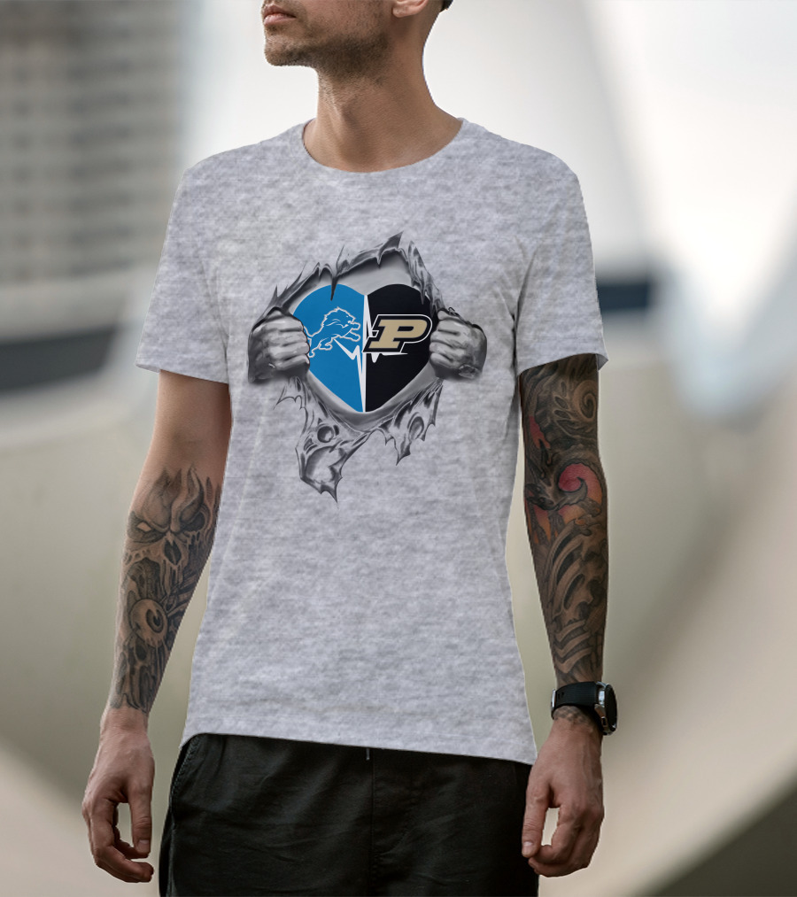 Lions Purdue Boilermakers Heart Logo Split T-Shirt