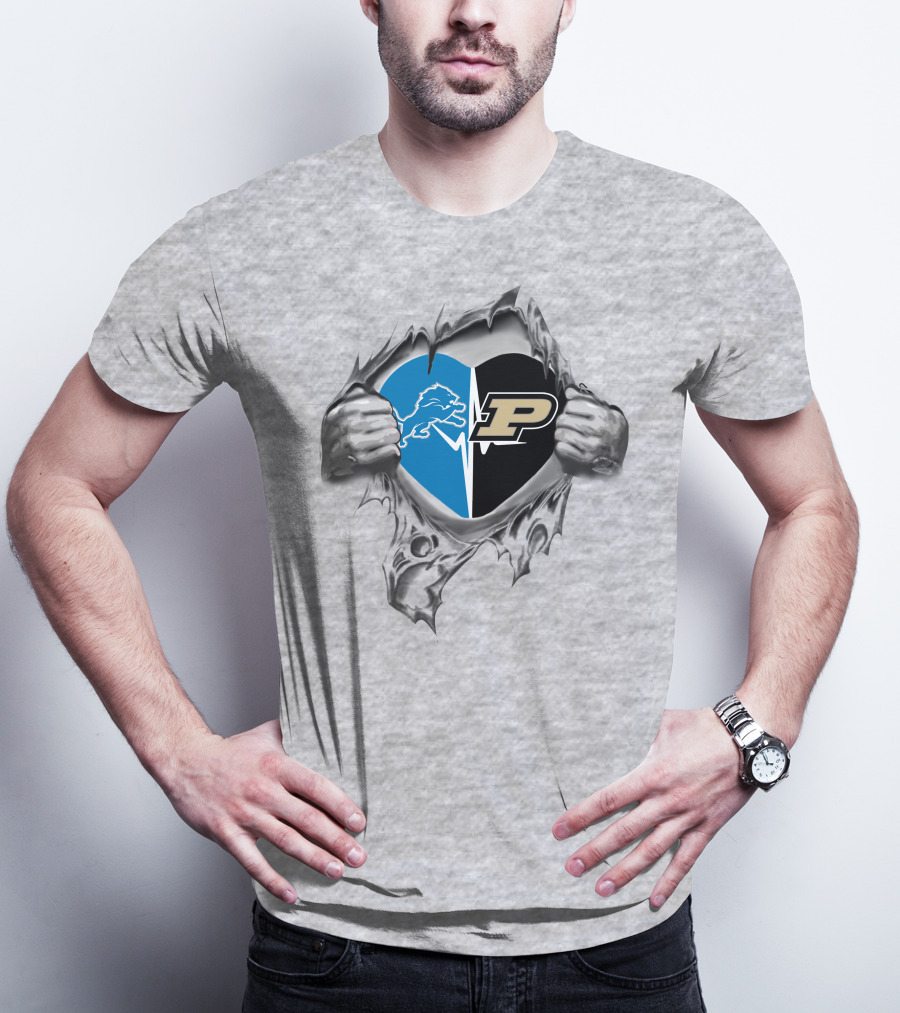 Lions Purdue Boilermakers Heart Logo Split T-Shirt