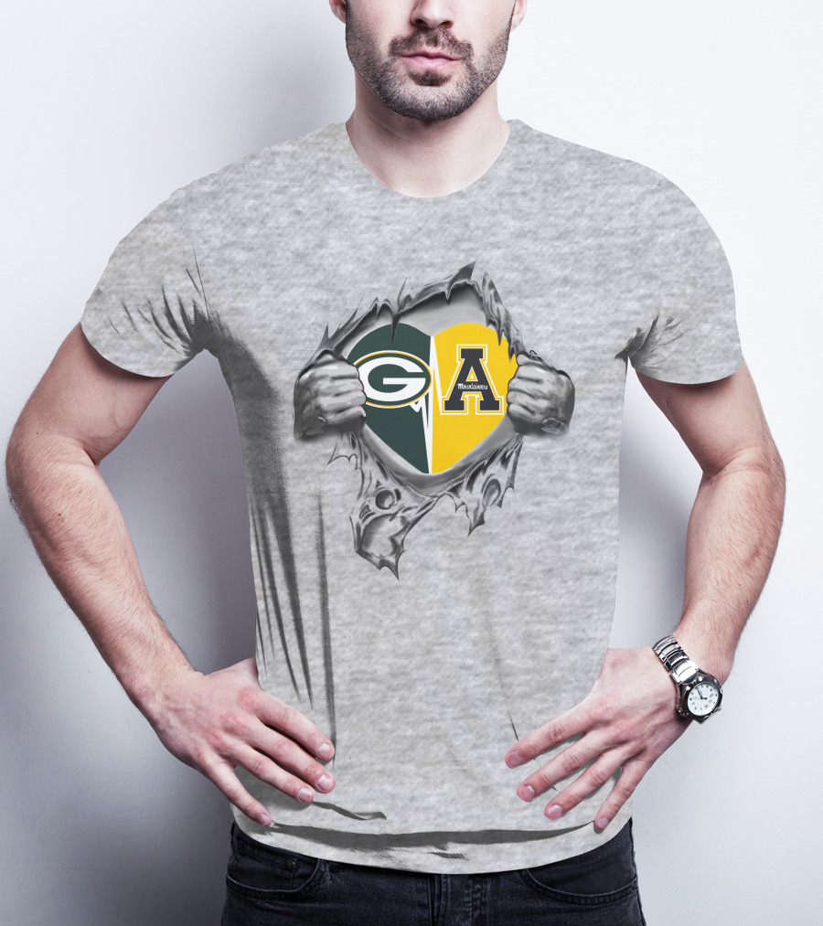 Packers Heart Appalachian State Mountaineers Green Bay Fan Spirit T-Shirt
