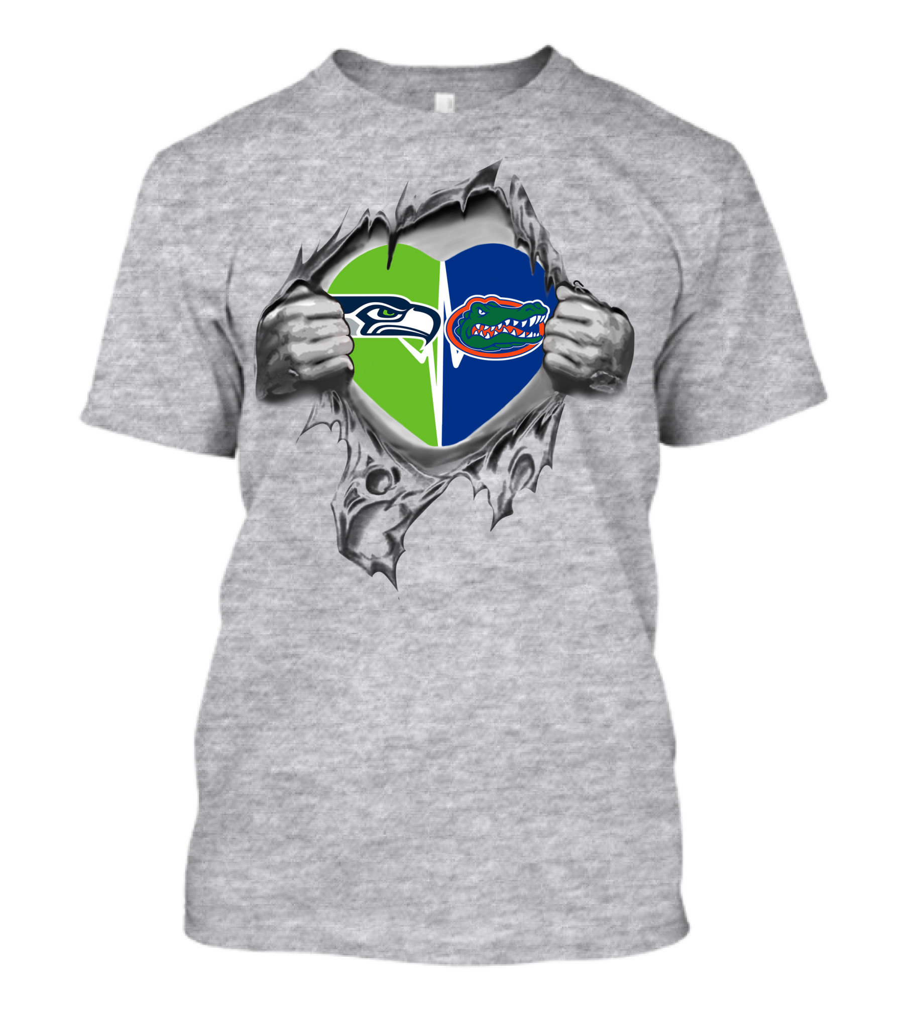 Seahawks Florida Gators Heart Logo Ripped T-Shirt