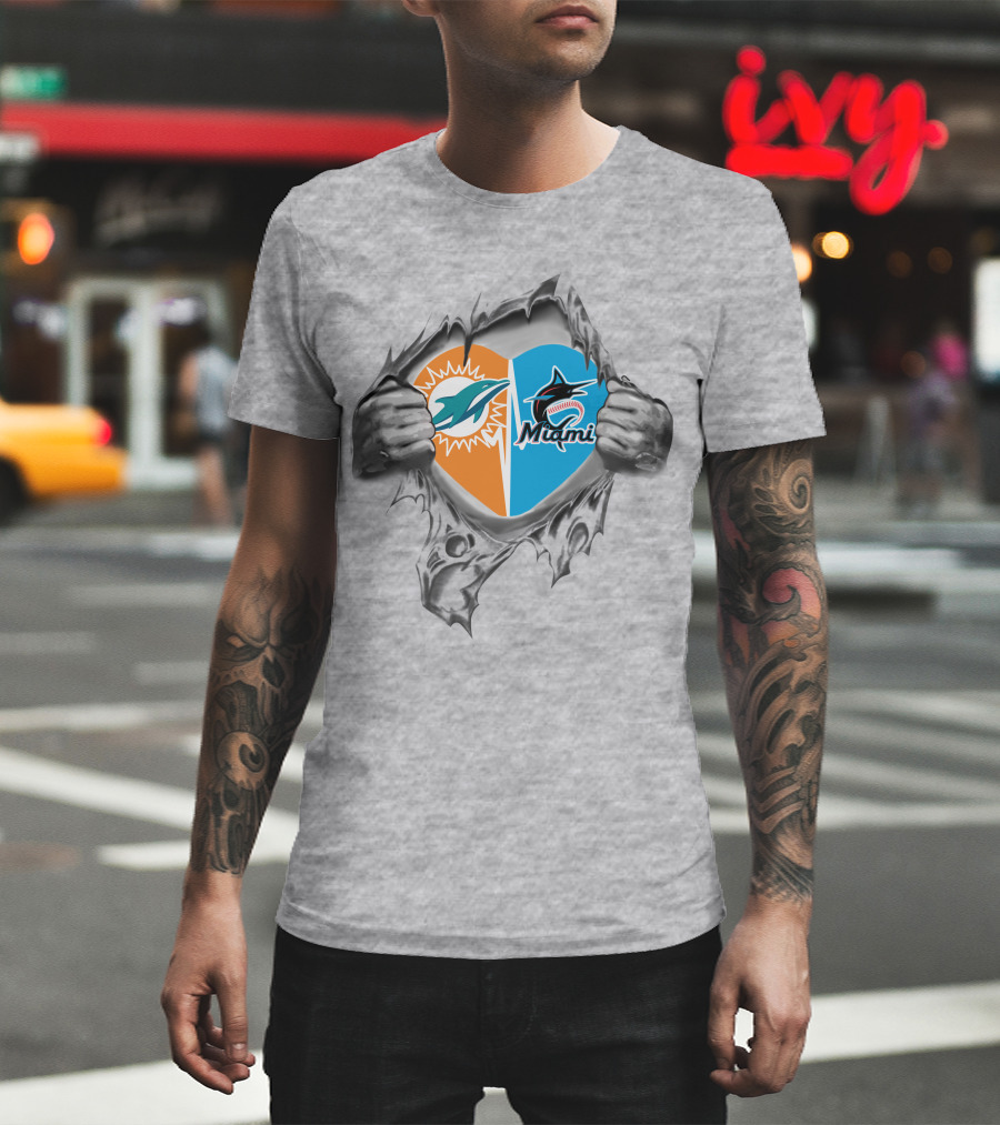 Miami Dolphins And Marlins Heart T-Shirt