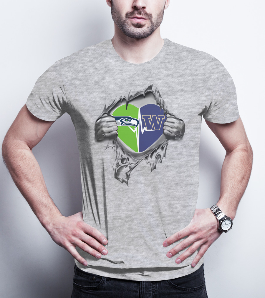 Seattle Seahawks Washington Huskies Heart Symbolizing Passion And Loyalty T-Shirt