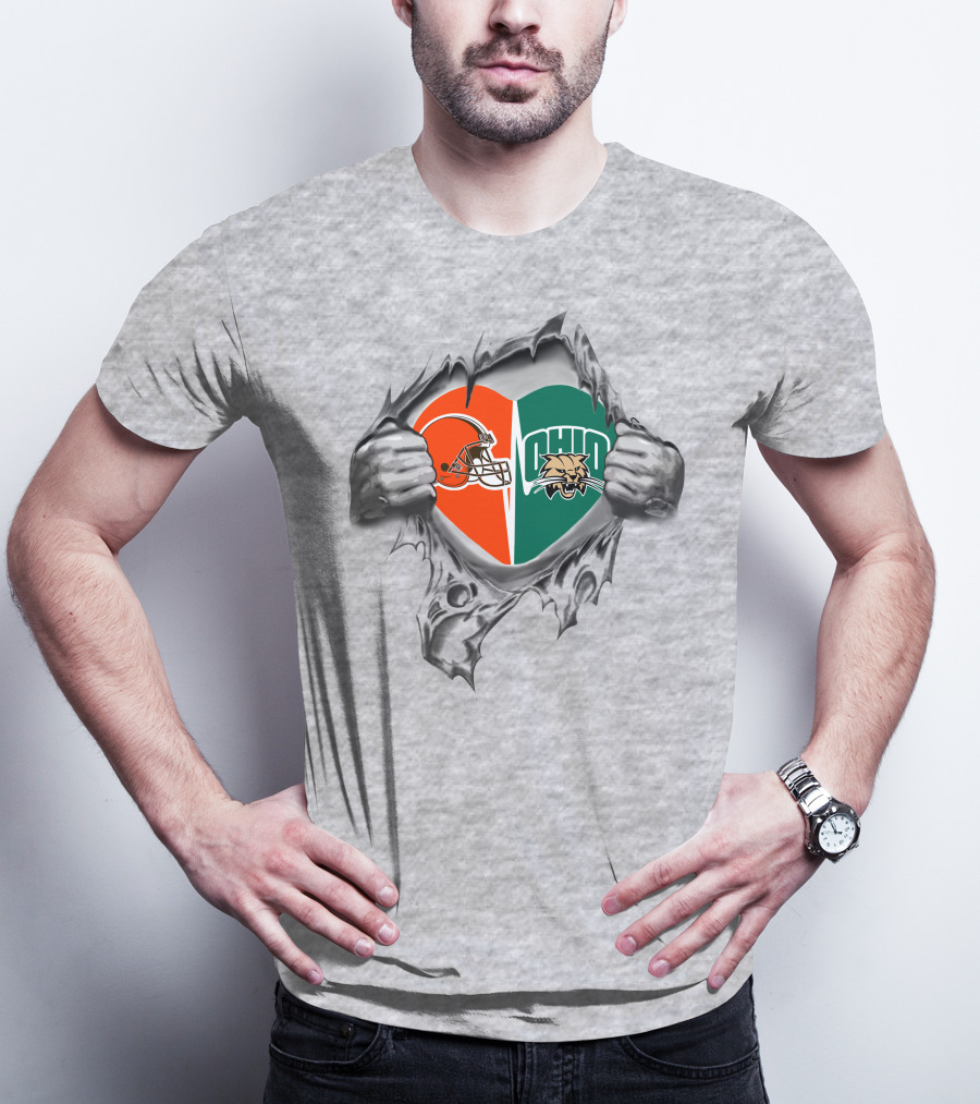 Browns Ohio Bobcats Heart Rip Football Passion T-Shirt