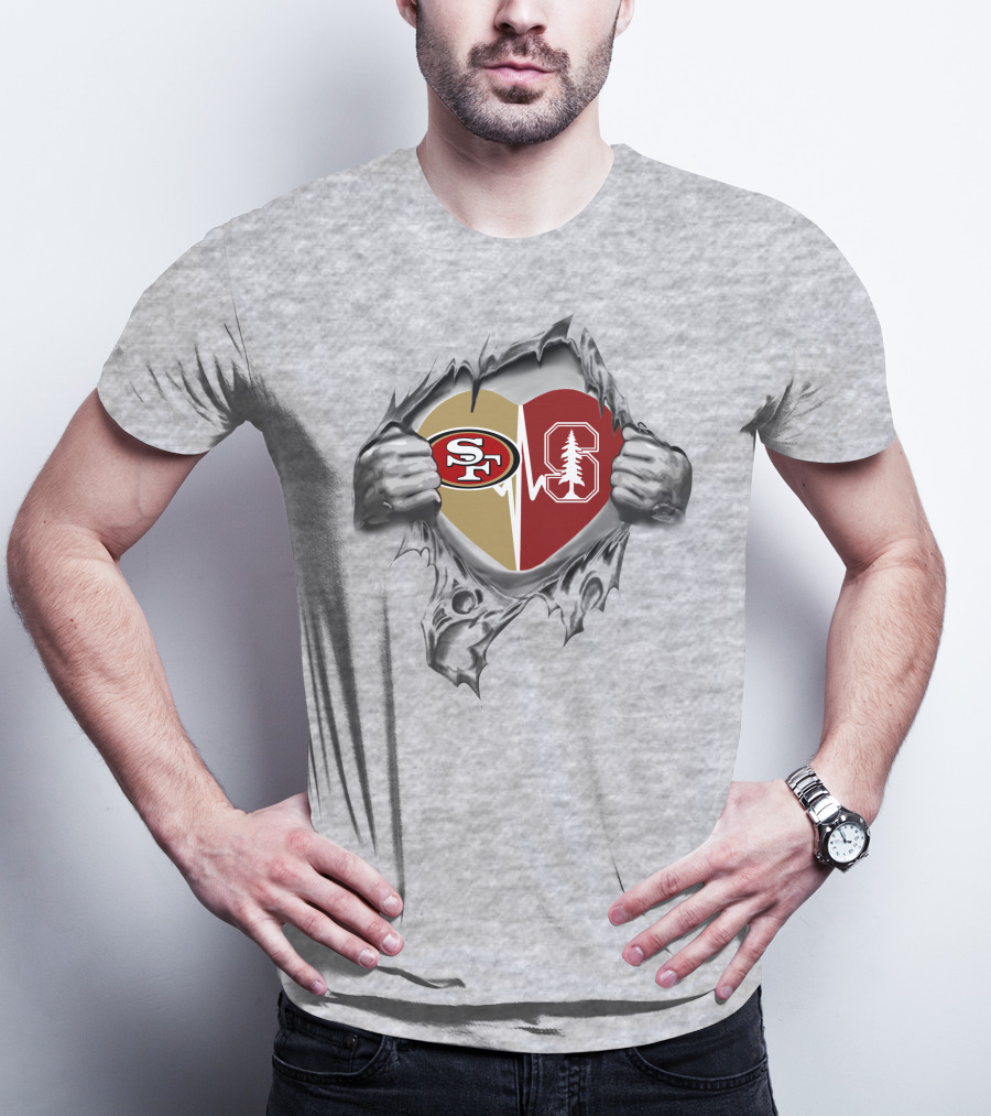49ers Stanford Cardinal Heart Design With Logos T-Shirt