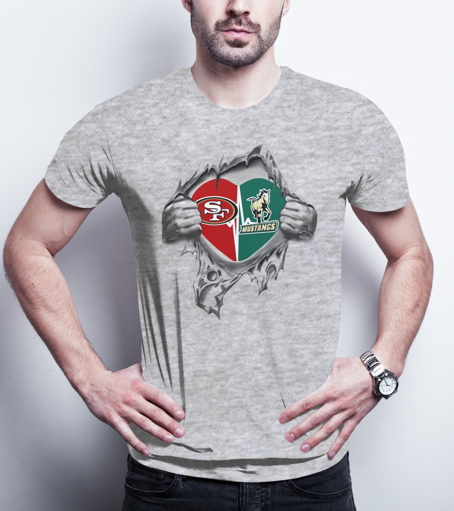 San Francisco 49ers Cal Poly Mustangs Heart Split Symbol T-Shirt