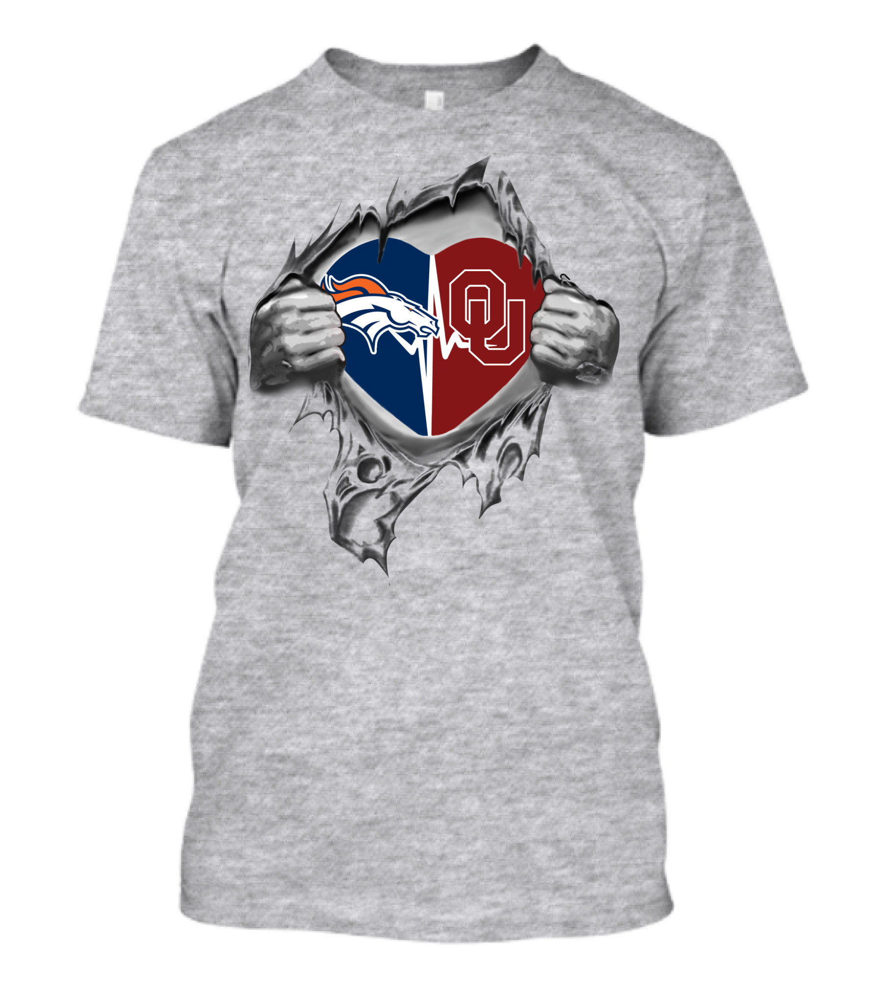 Denver Broncos Oklahoma Sooners Heart Design 352 T-Shirt