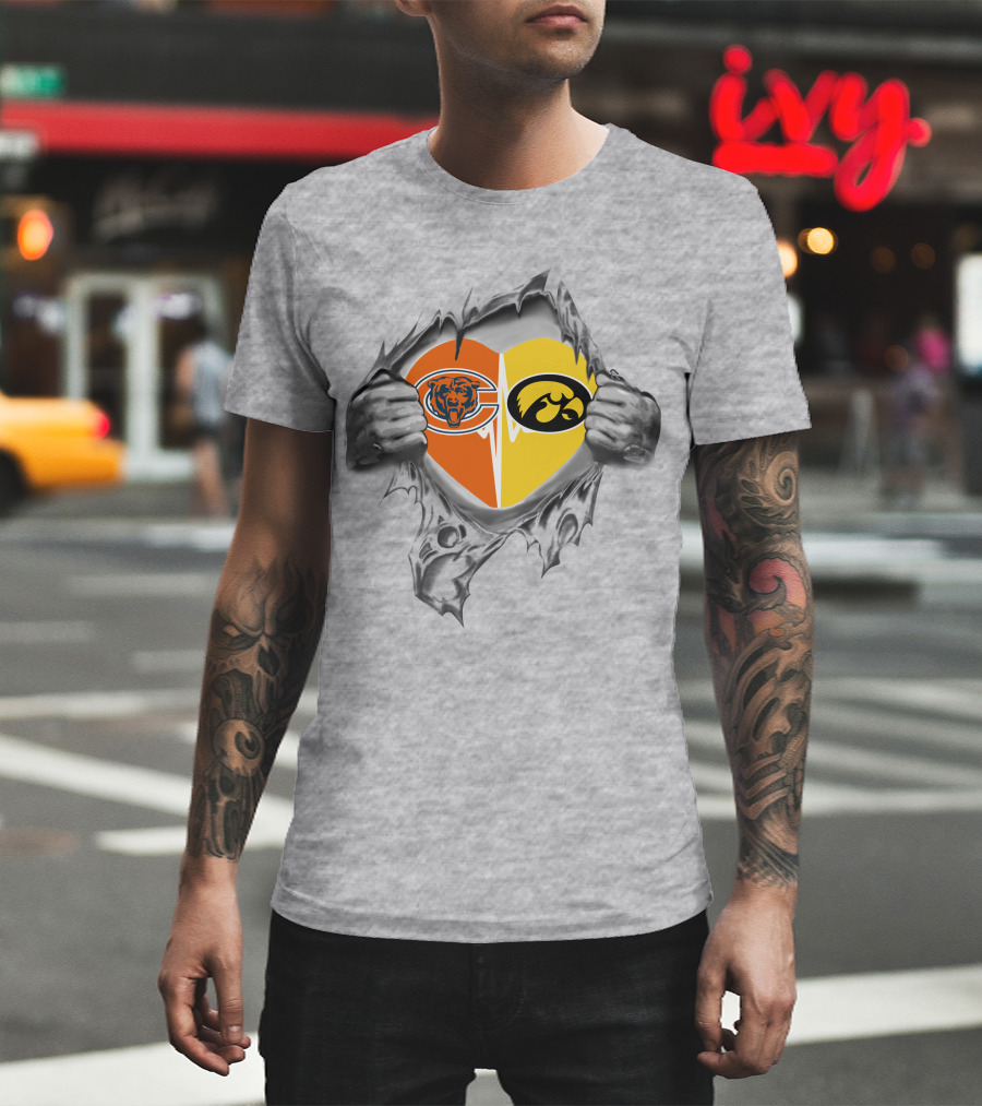Iowa Hawkeyes And Chicago Bears Heart Design 365 Bears Hawkeyes It's In My Heart T-Shirt