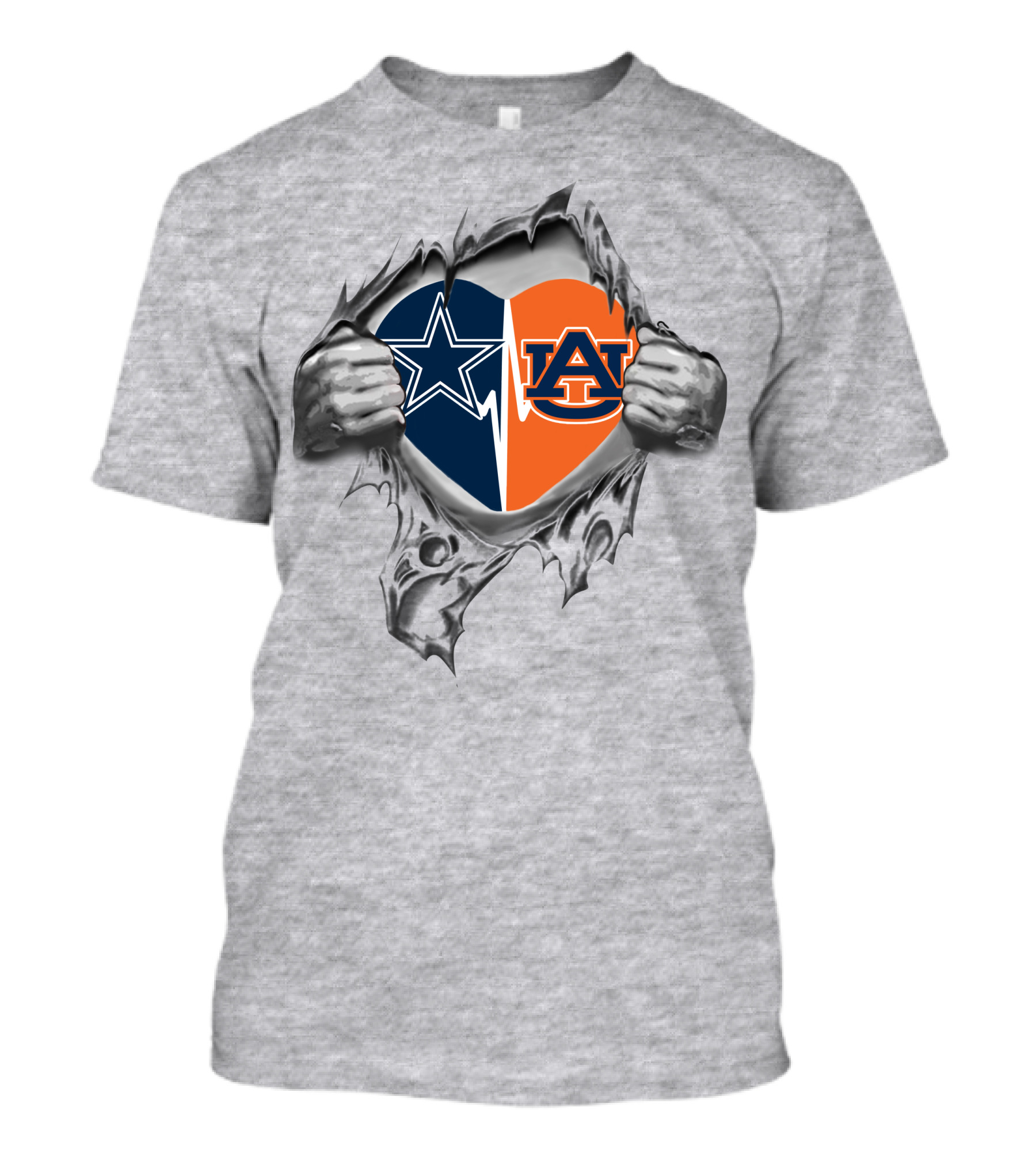 Cowboys Auburn Tigers Heart Design With Logos T-Shirt