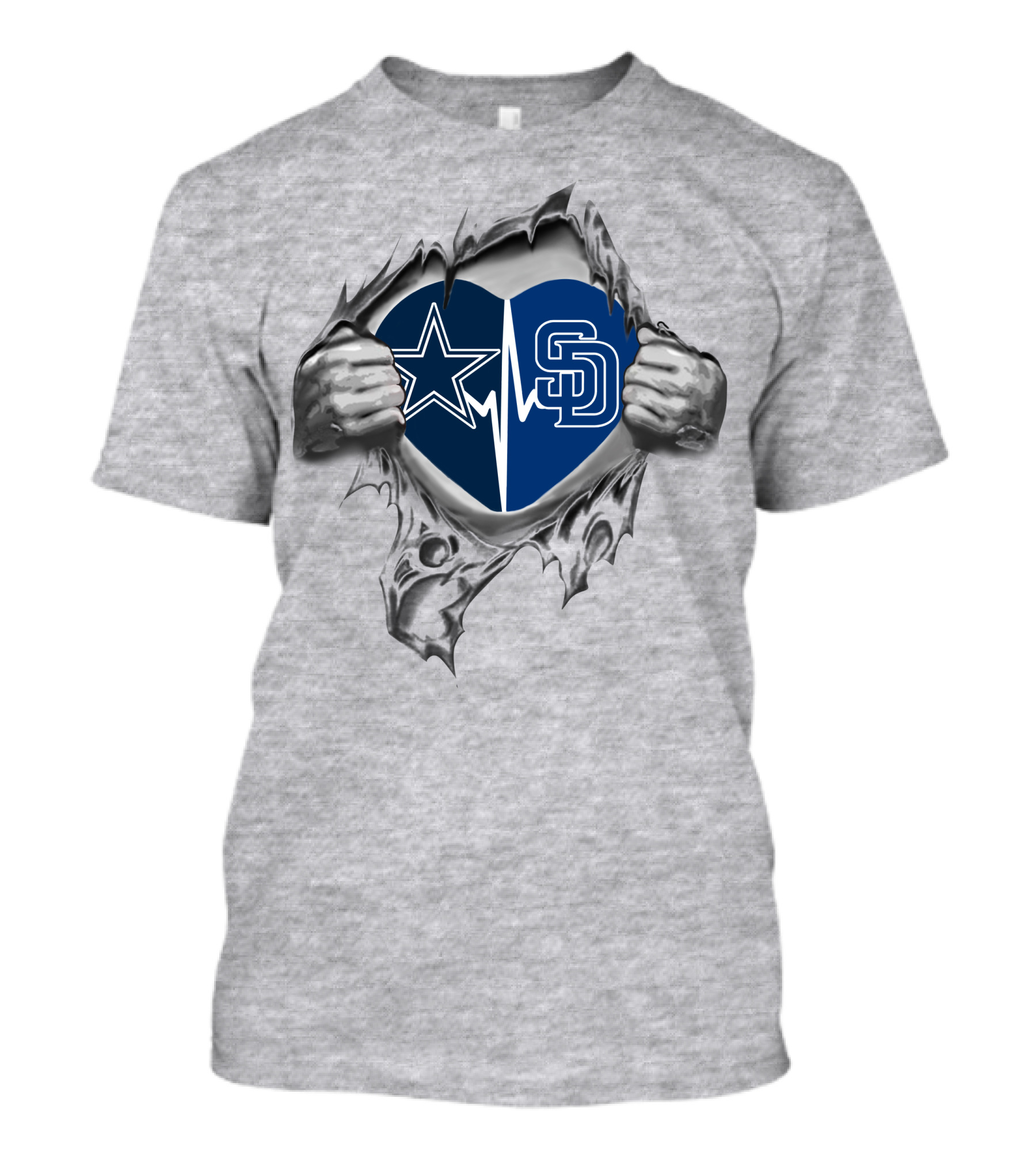 Cowboys San Diego Padres Heart Design With Star And Interlocking Sd T-Shirt