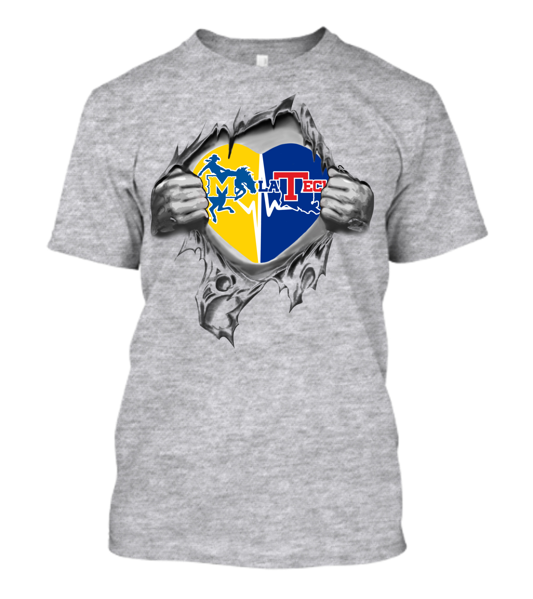 Mcneese La Tech Heart Design With Logos And Torn Effect T-Shirt