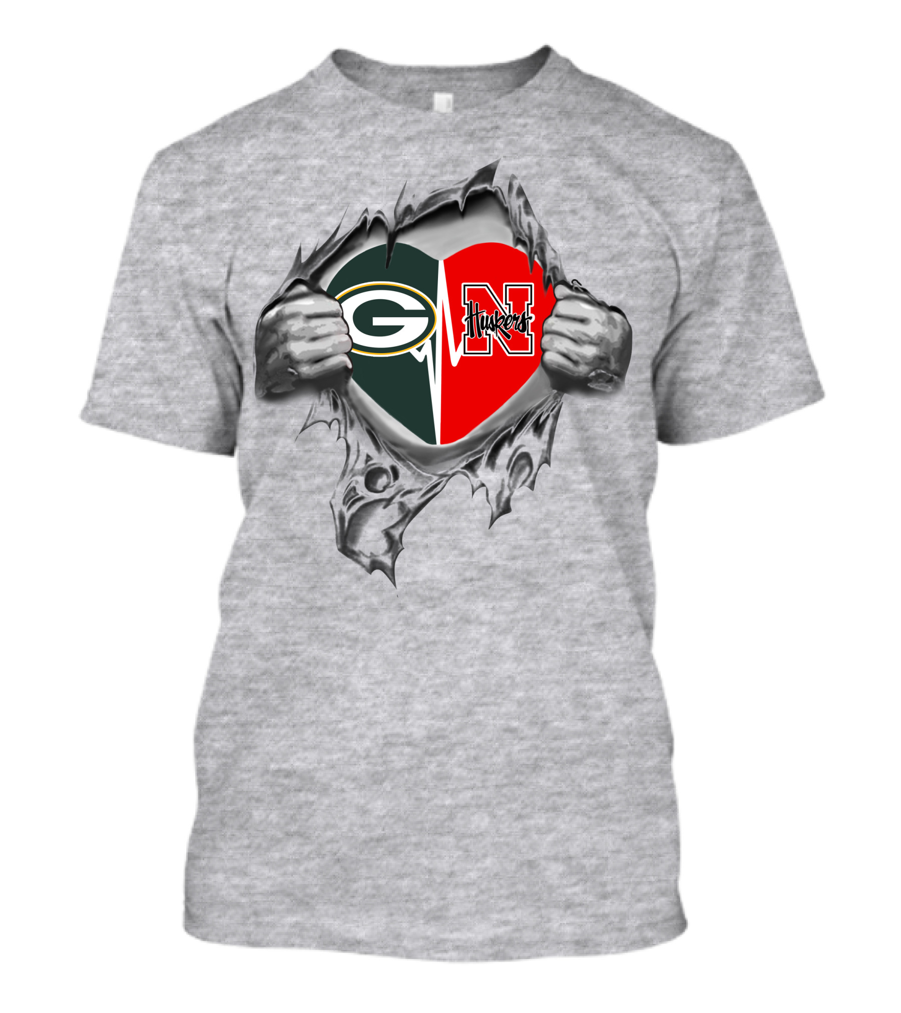 Packers Nebraska Cornhuskers Heart Hands Tearing T-Shirt