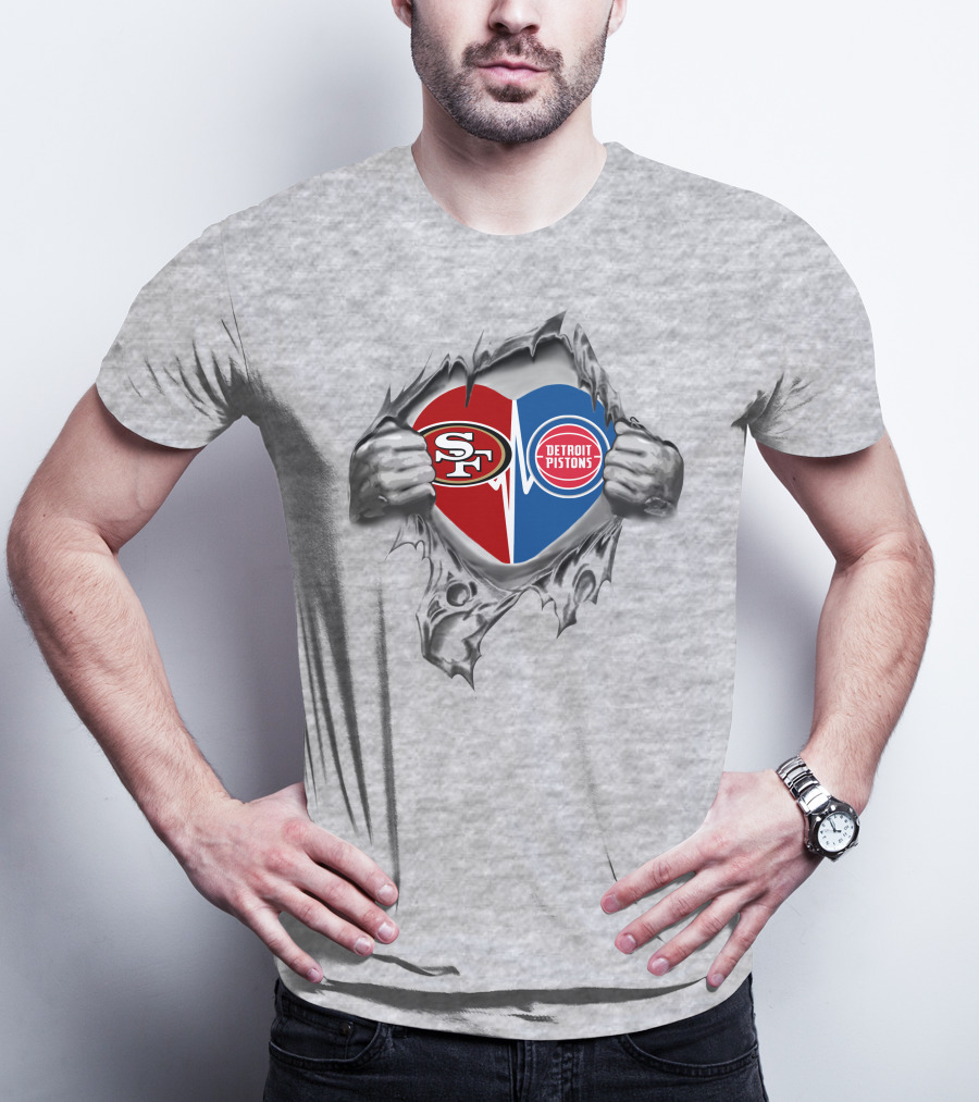 49ers Detroit Pistons Heart Logo Fandom Passion T-Shirt