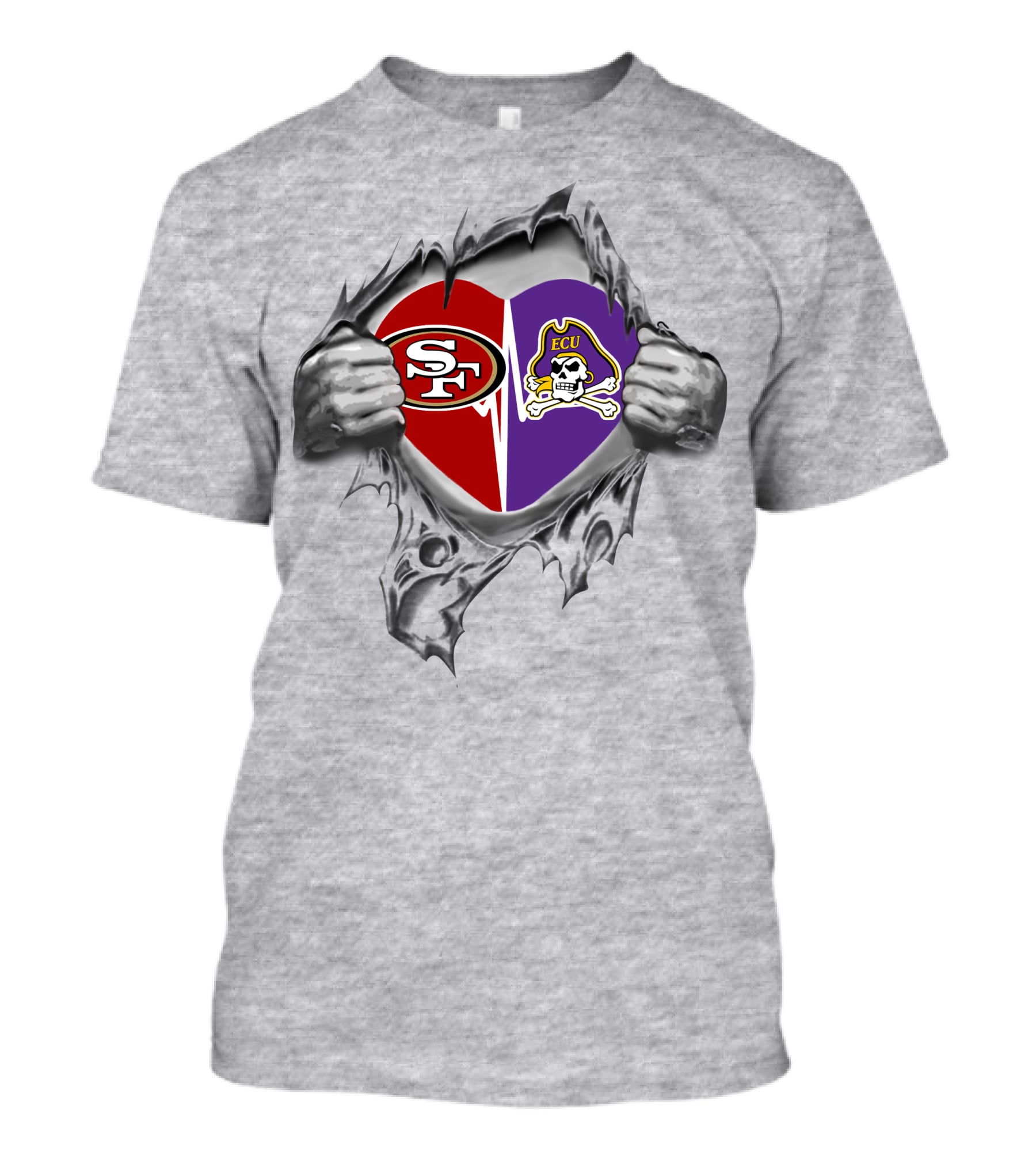 49ers And East Carolina Pirates Split Heart T-Shirt