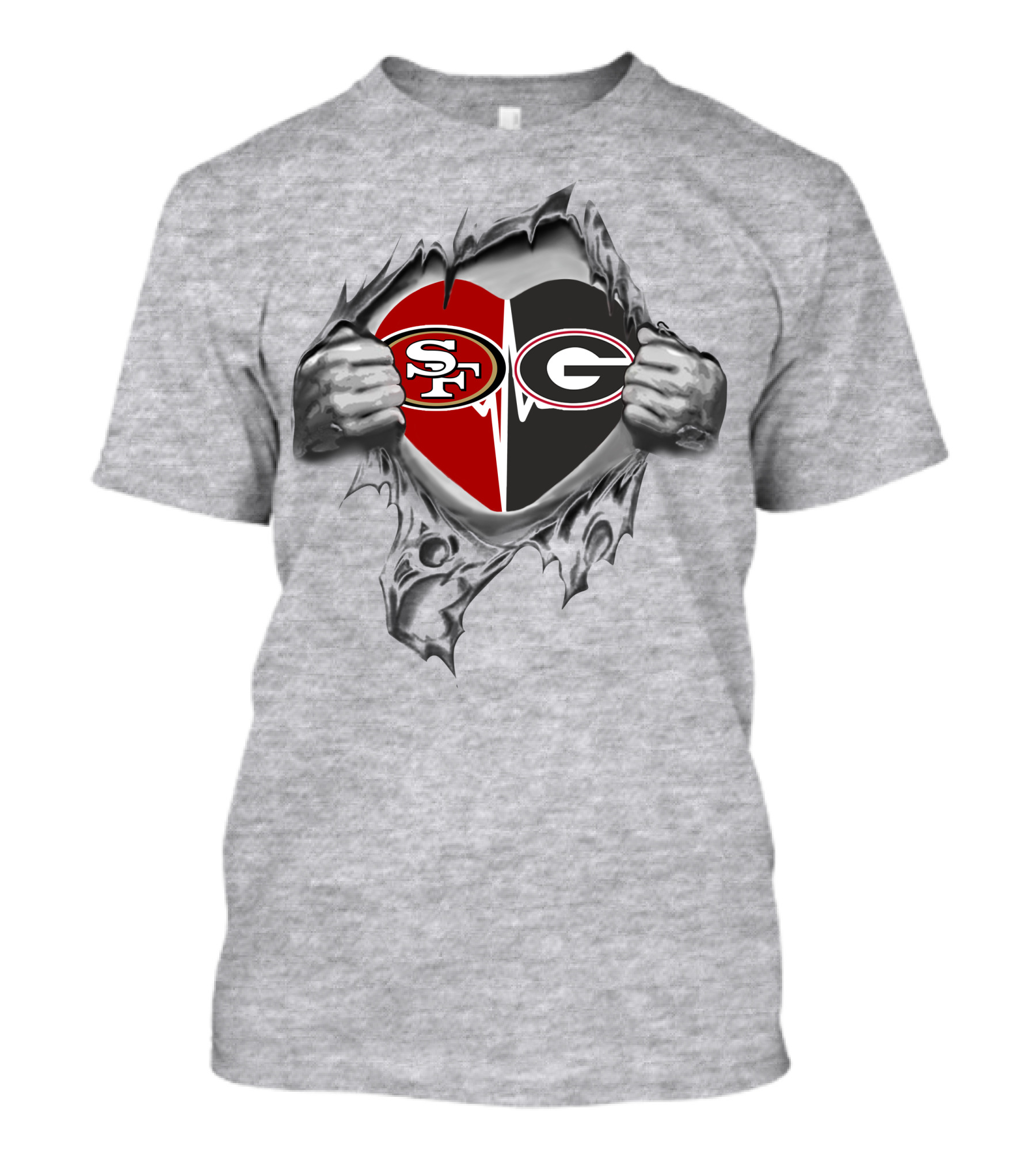 49ers Georgia Bulldogs Heartbeat Split Heart T-Shirt