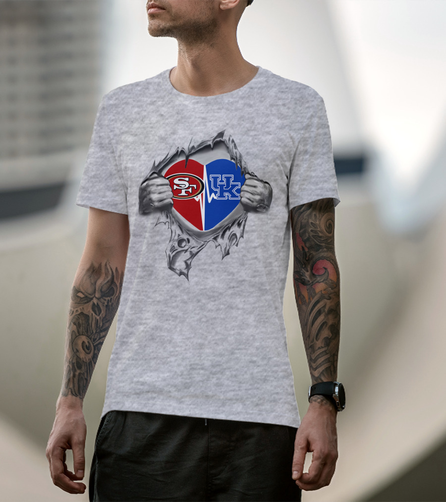 49ers Kentucky Wildcats Heart Logo In Hands T-Shirt