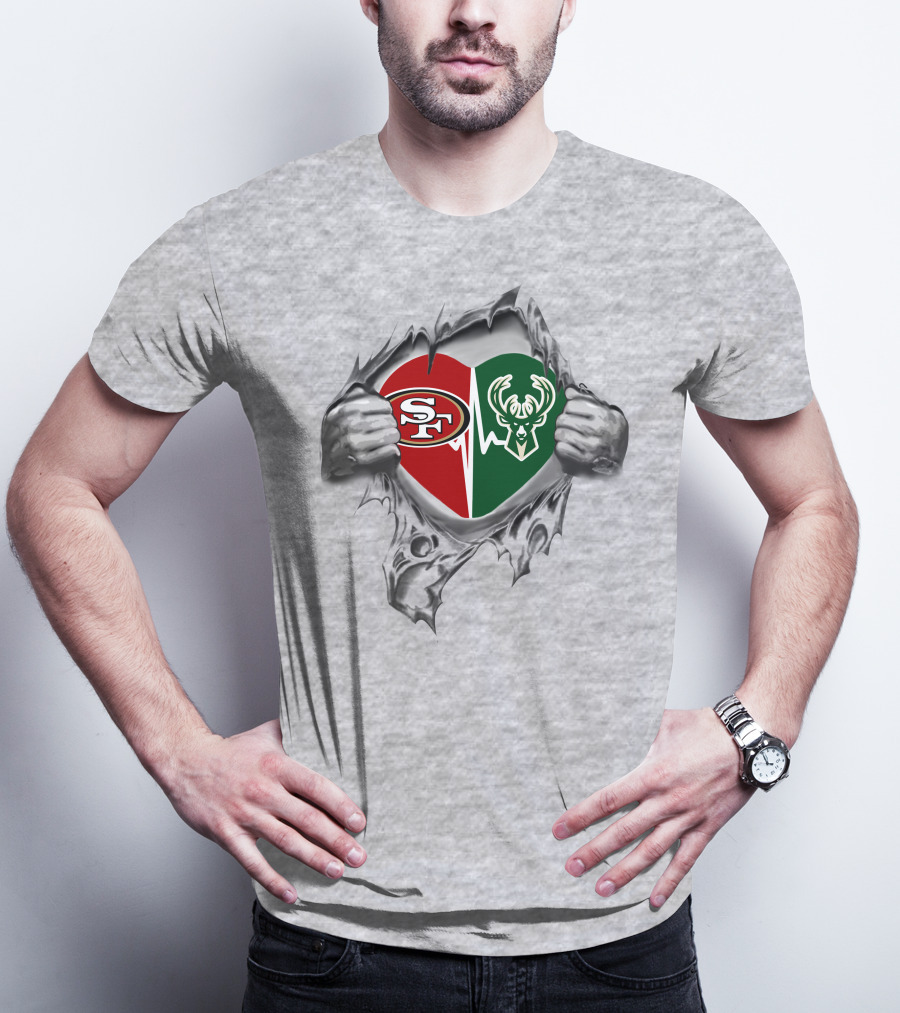 49ers Milwaukee Bucks Heart T-Shirt