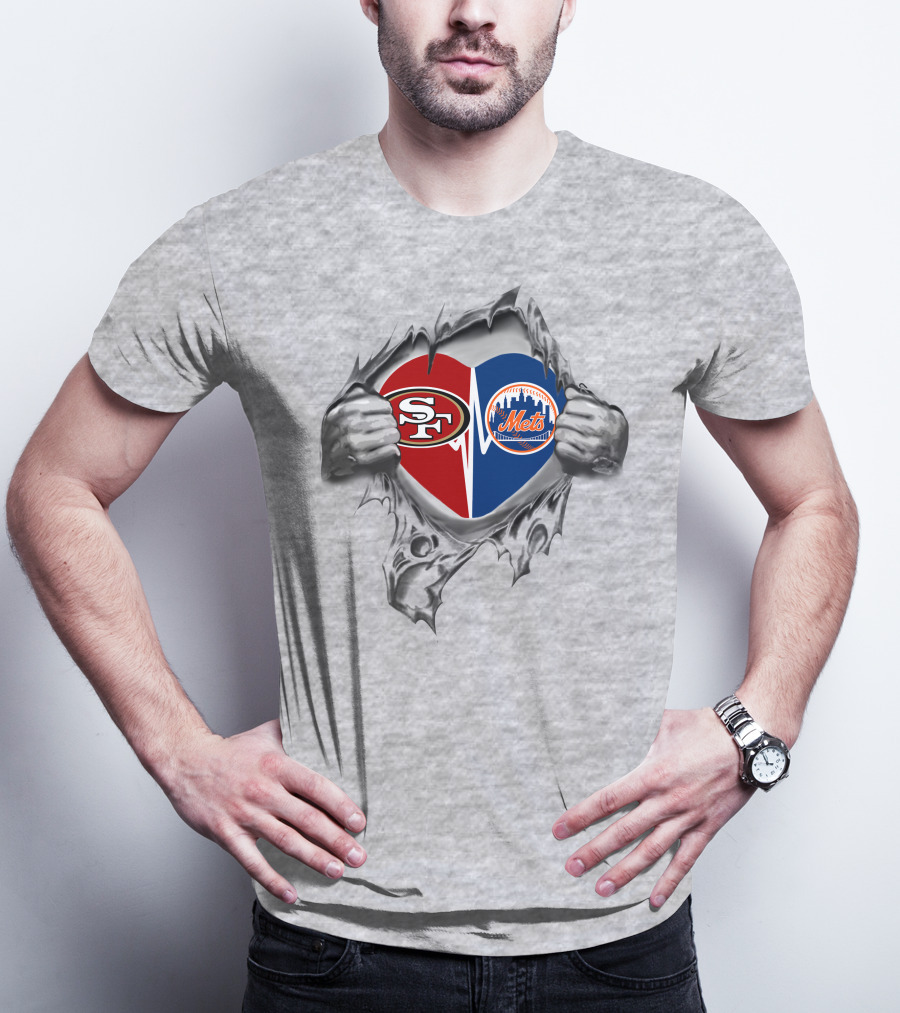 49ers New York Mets Heart Design With Logos T-Shirt
