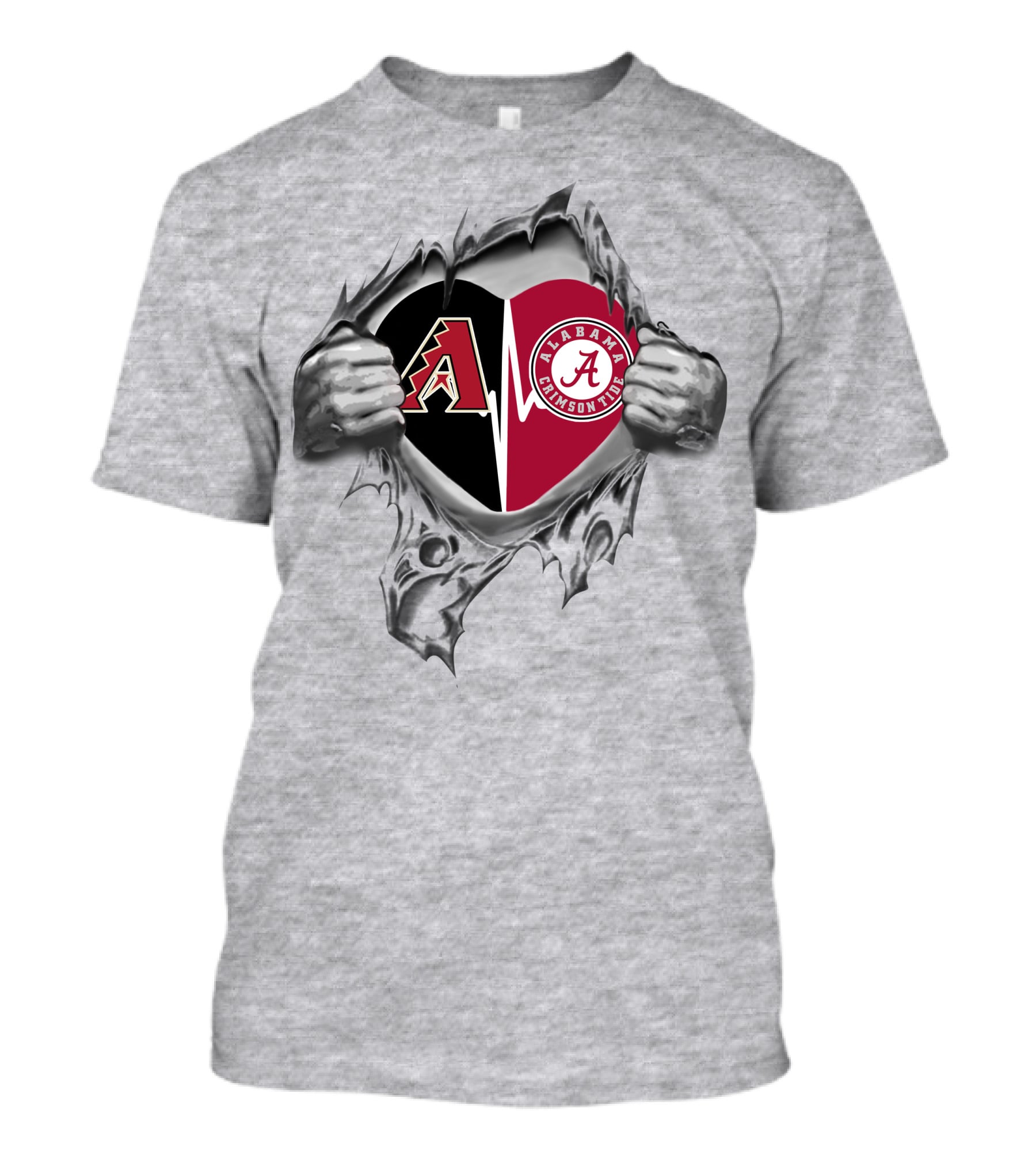 Arizona Diamondbacks Alabama Crimson Tide Heart Logos In Torn Style T-Shirt
