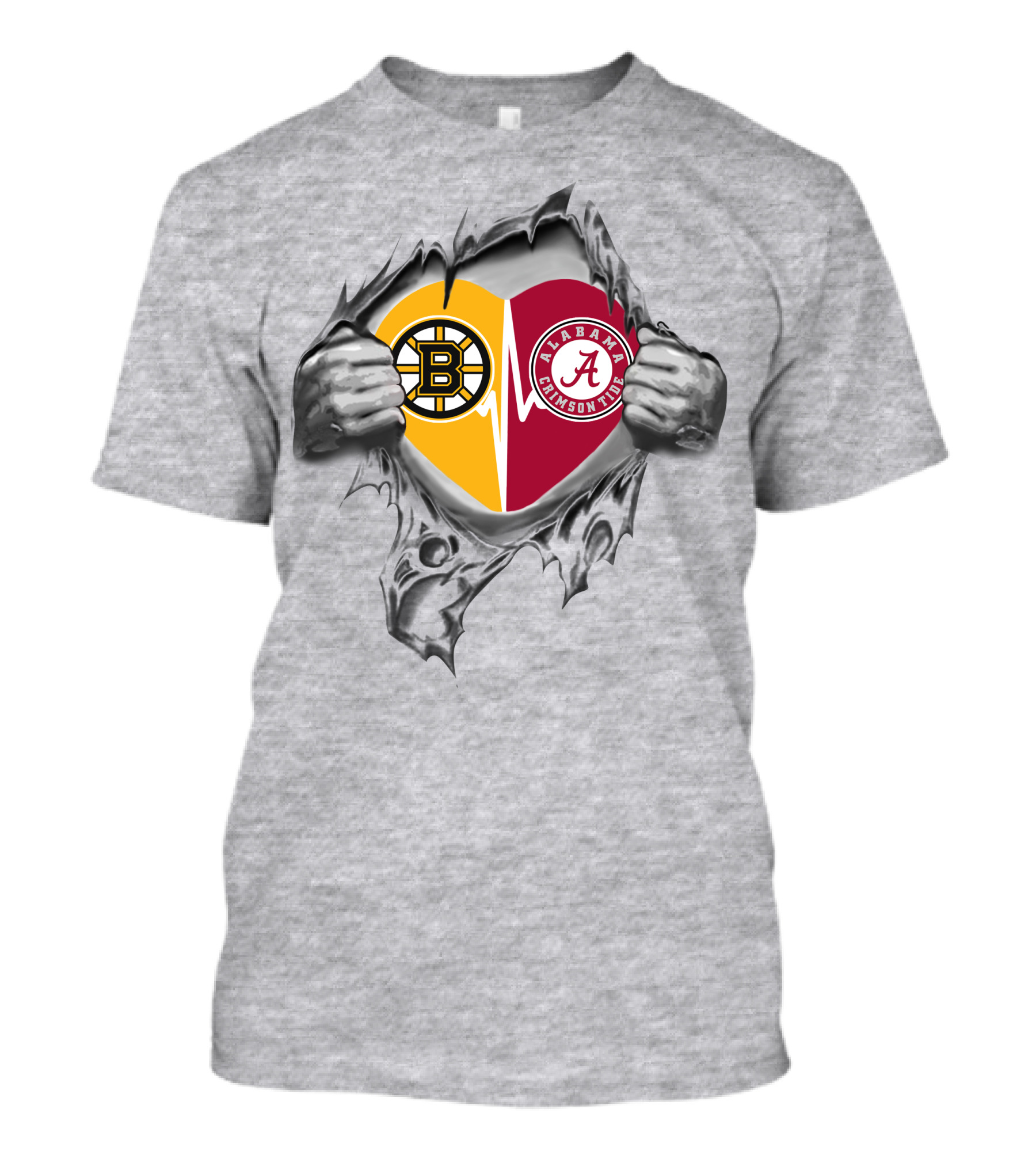 Boston Bruins And Alabama Crimson Tide Heart Torn T-Shirt
