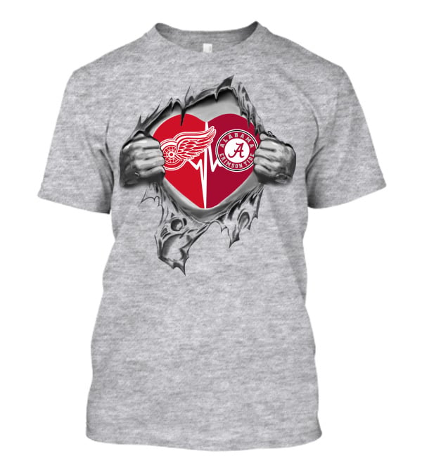 Detroit Red Wings Alabama Crimson Tide Heart Burst T-Shirt