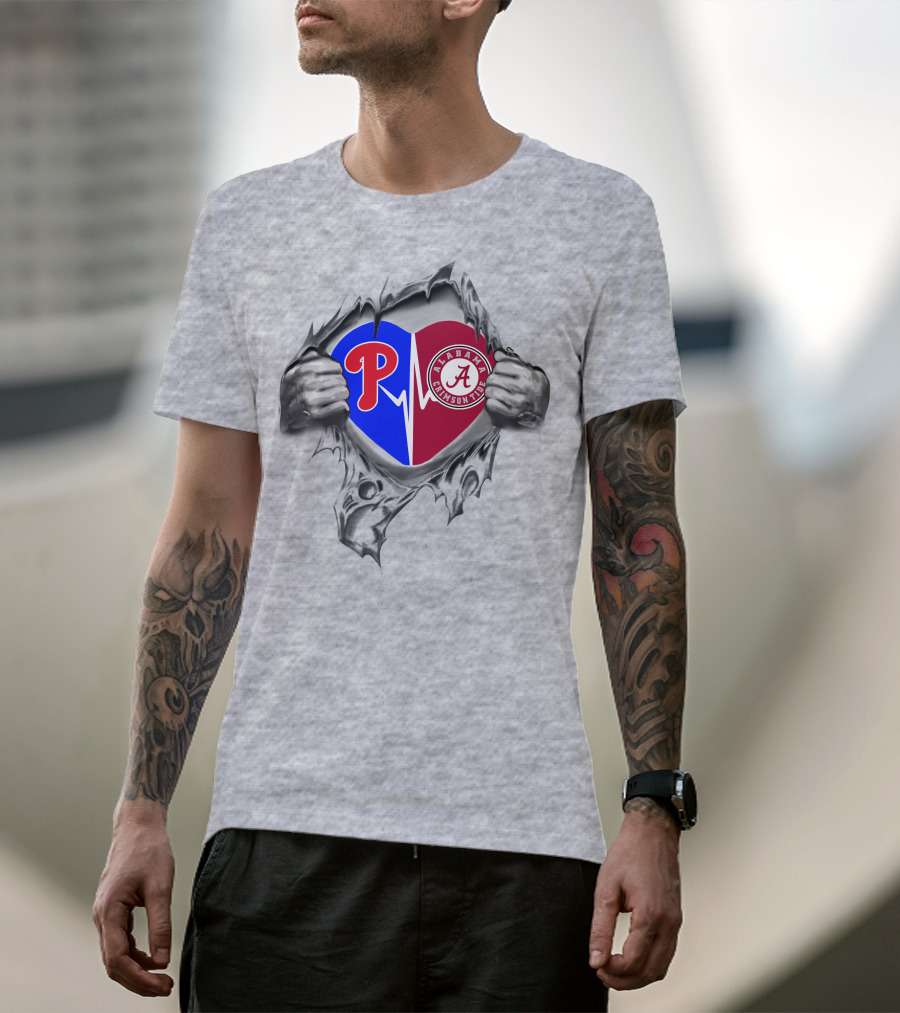 Philadelphia Phillies Alabama Crimson Tide Heart T-Shirt