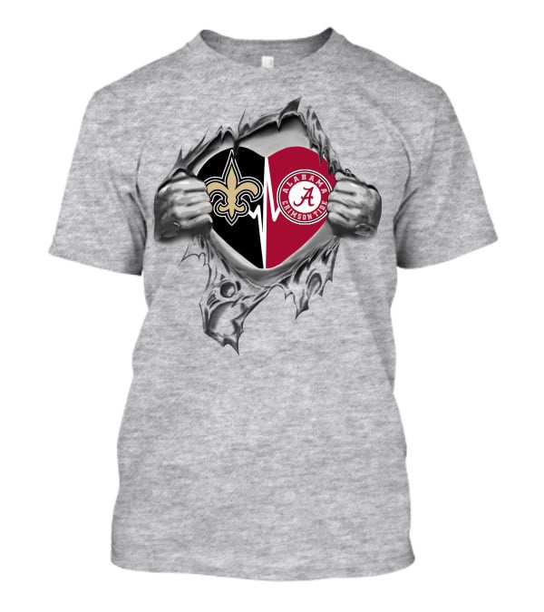 Saints Alabama Crimson Tide Heart Logo Ripped T-Shirt