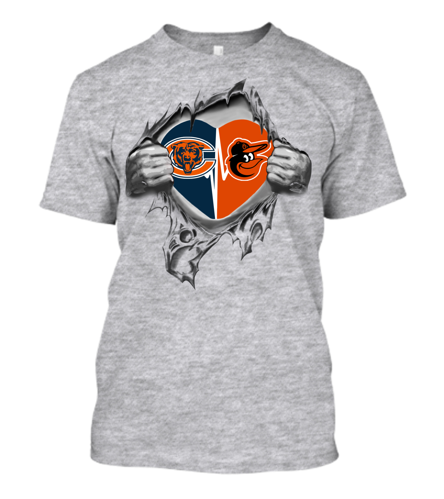 Bears Baltimore Orioles Heart Split T-Shirt