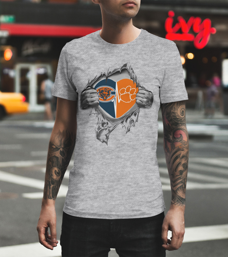 Bears Clemson Tigers Heart Logo With Ripping Hands T-Shirt