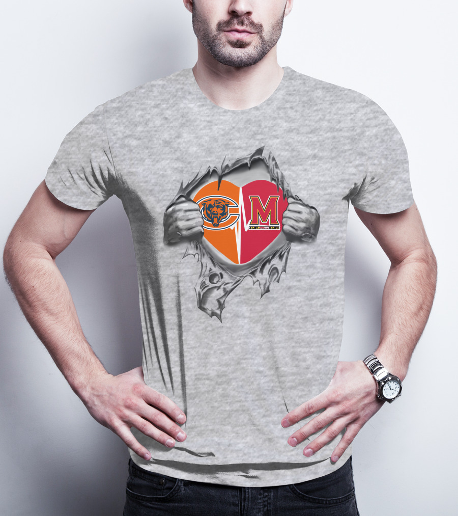 Bears Maryland Terrapins Heart Torn Open T-Shirt