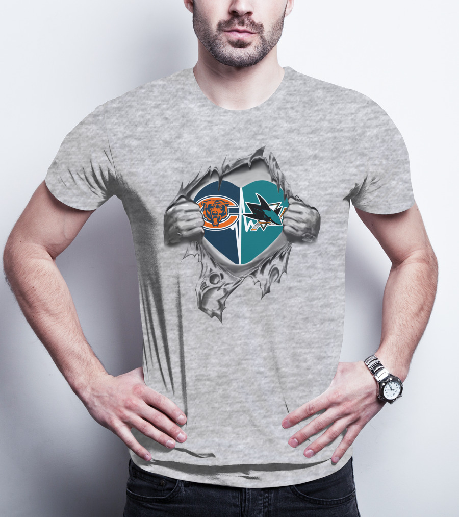Bears San Jose Sharks Heart Logo Split T-Shirt