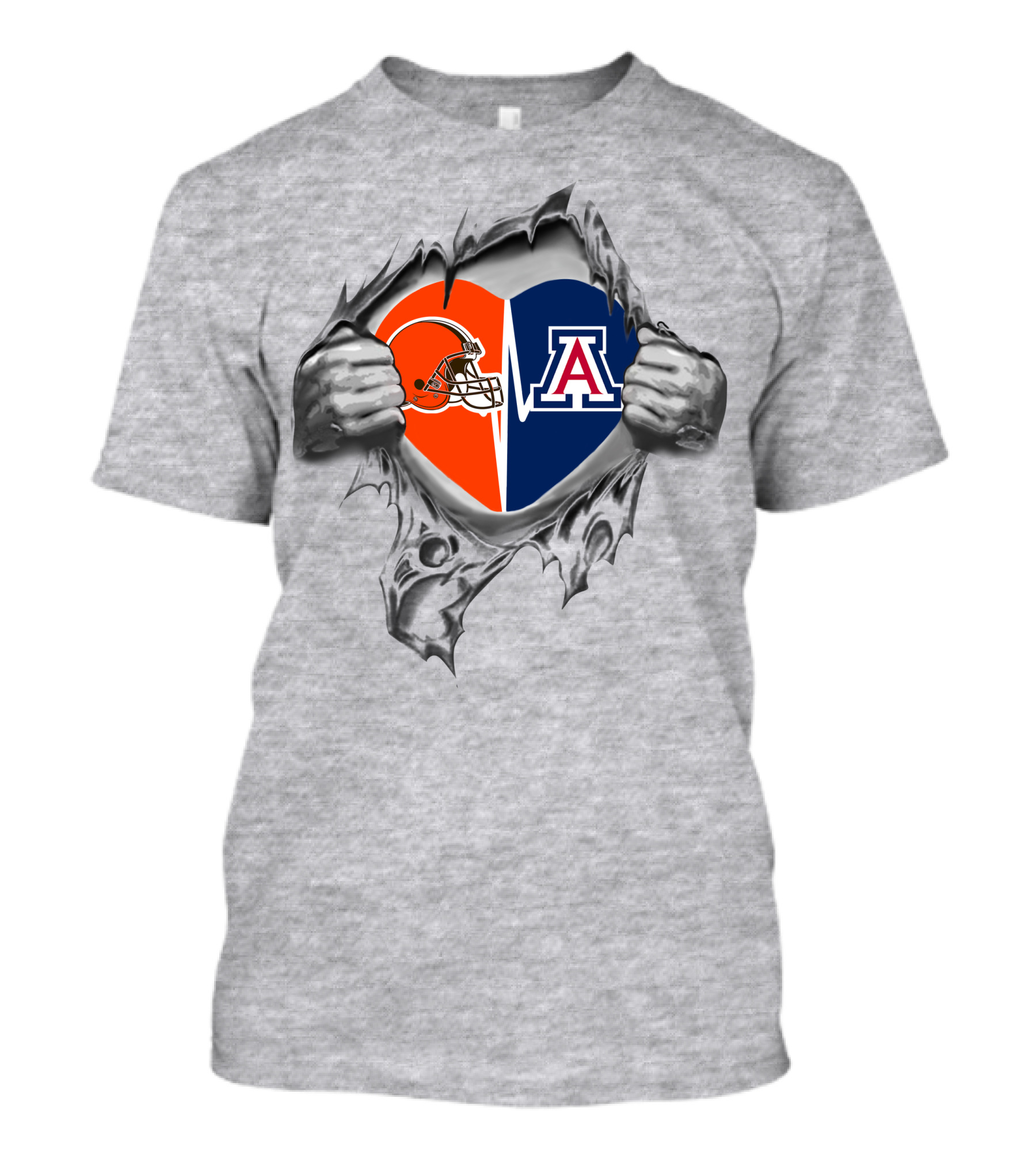 Browns Arizona Wildcats Heart Logo Fan Torn T-Shirt