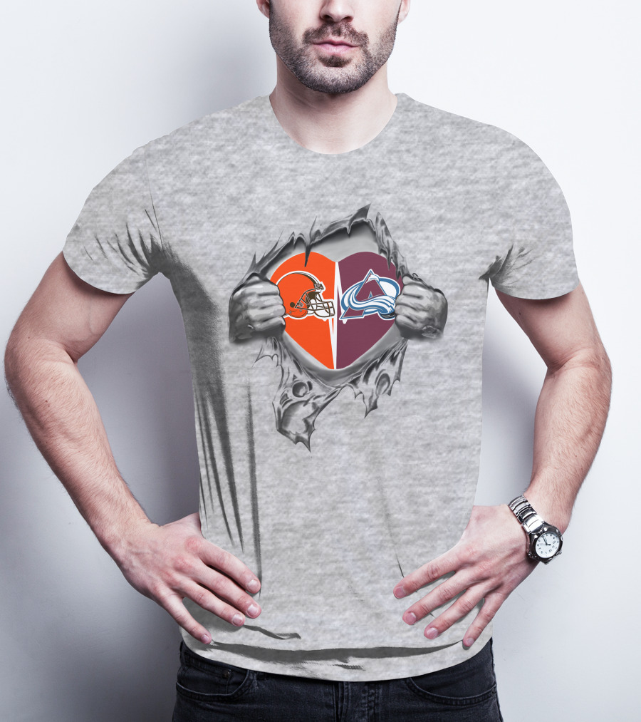 Browns Colorado Avalanche Heart Design Featuring Football And Hockey Logos T-Shirt