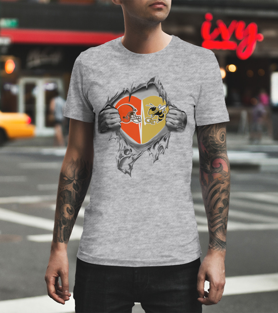 Cleveland Browns Georgia Tech Yellow Jackets Heart Logo Fusion T-Shirt