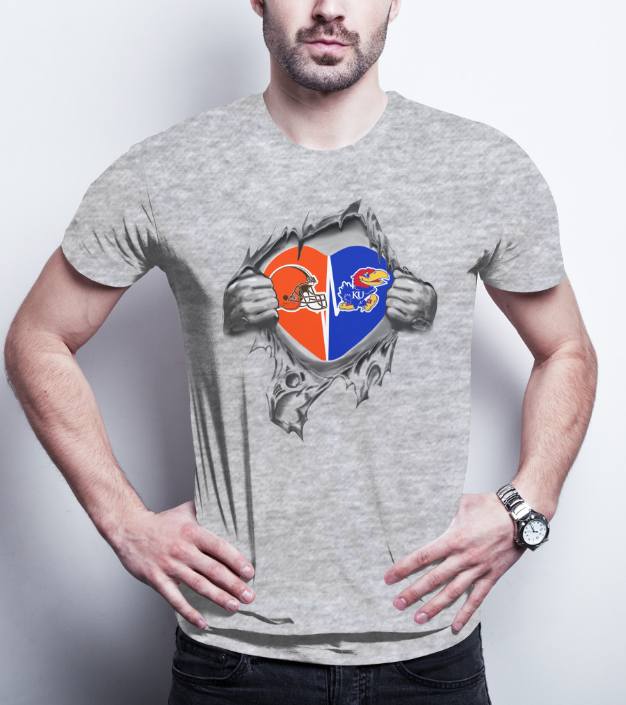 Browns Kansas Jayhawks Heart Split T-Shirt