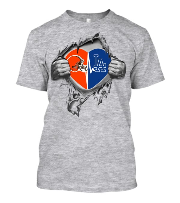 Browns Los Angeles Dodgers Heart Logo Раскрывающаяся Грудь Серия Aлет. T-Shirt