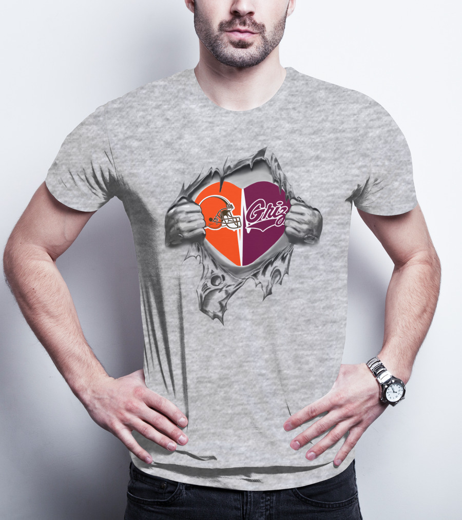 Cleveland Browns Montana Grizzlies Heart Peeling Hands Art T-Shirt