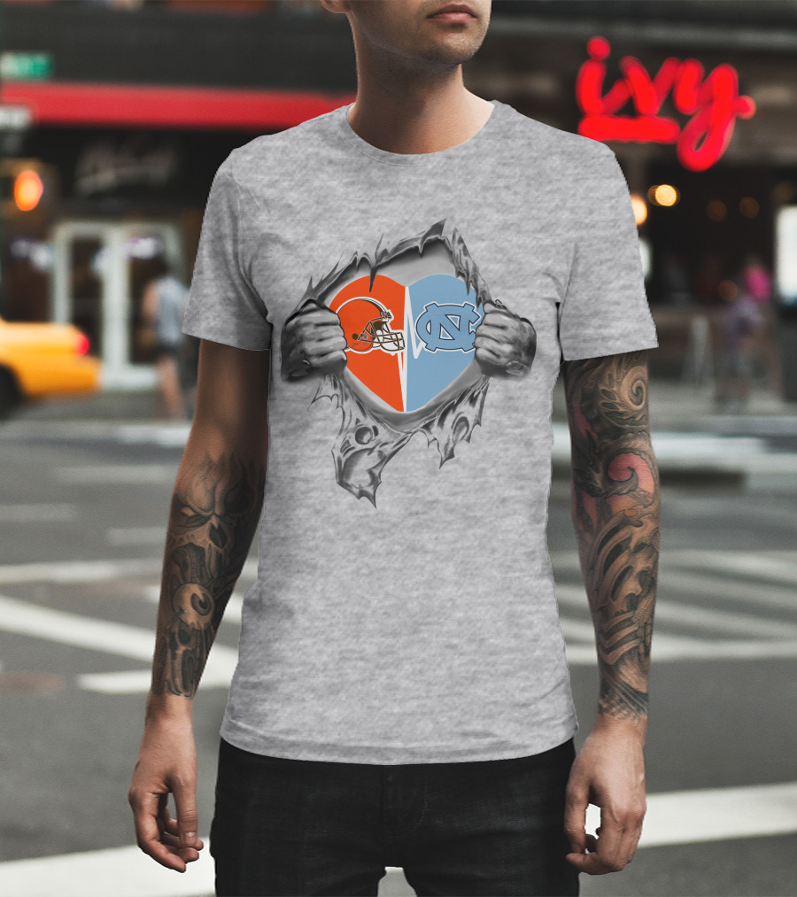 Browns North Carolina Tar Heels Heart Symbol Fusion T-Shirt