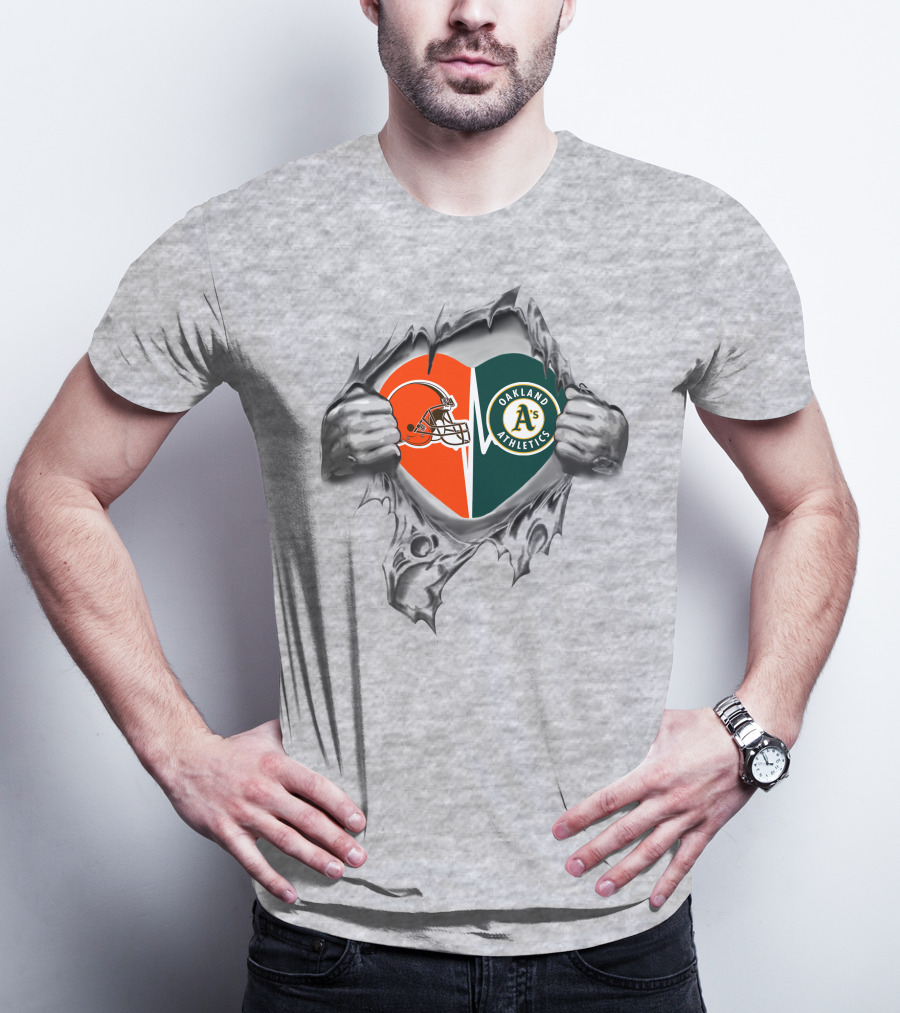 Browns Oakland Athletics Heart Inside Peeking Through Ripped T-Shirt