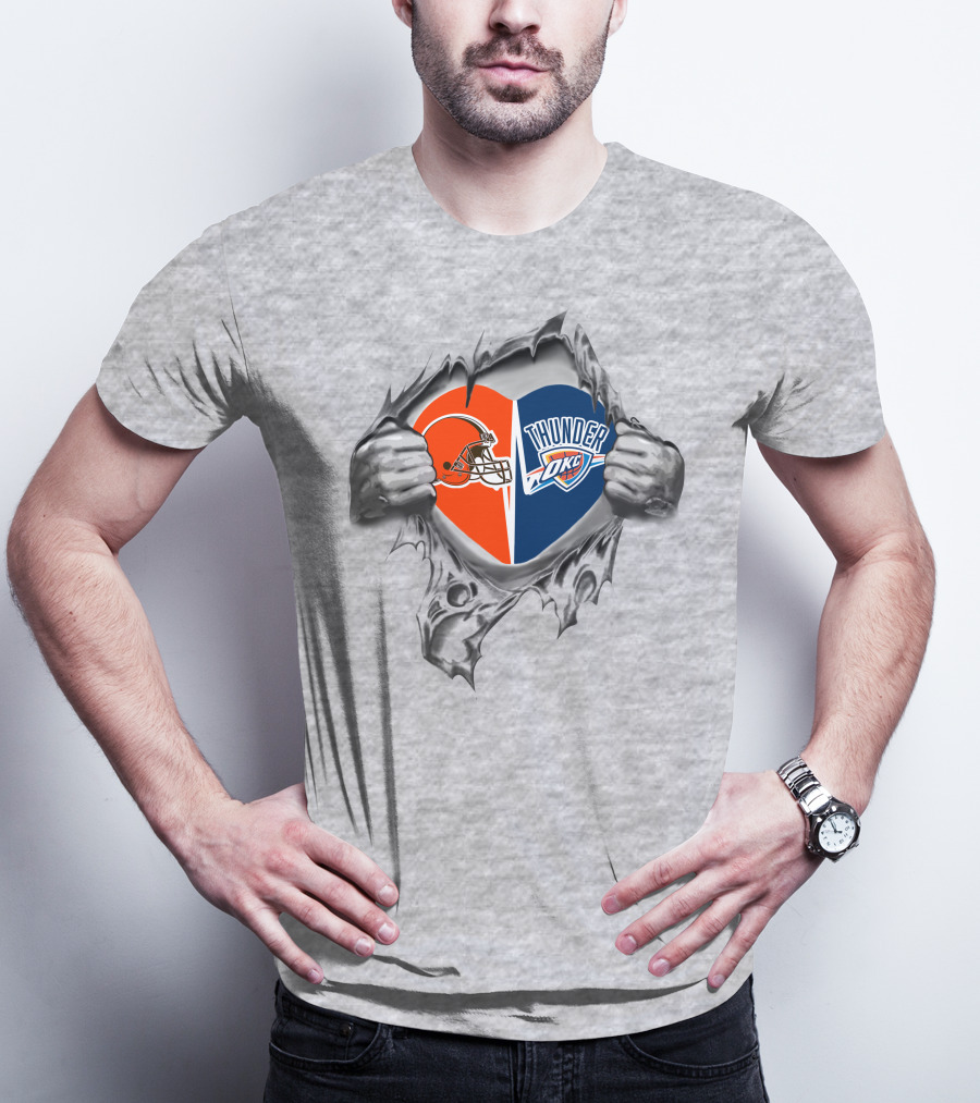 Browns Oklahoma City Thunder Heart Symbol Featuring Logo Fusion T-Shirt