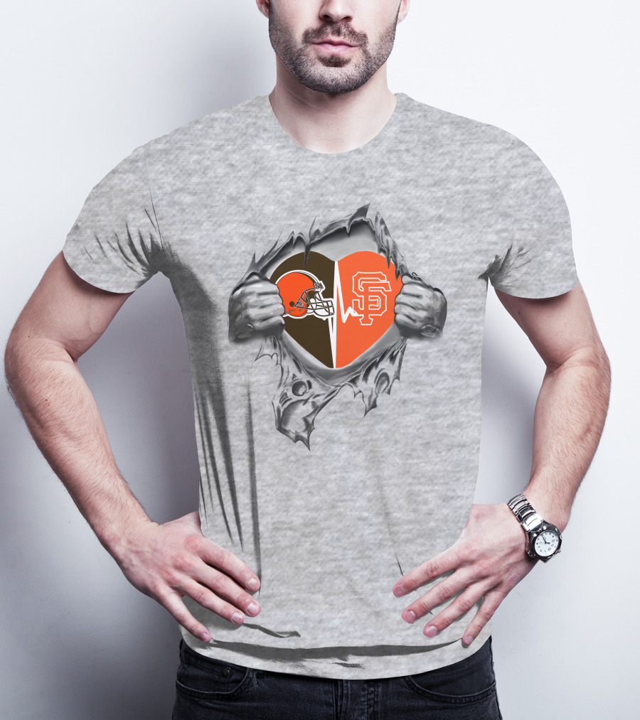 Cleveland Browns San Francisco Giants Heart Logo Fan Pride T-Shirt