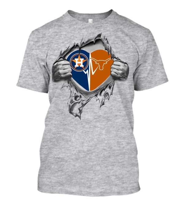 Astros And Texas Longhorns Split Heart T-Shirt