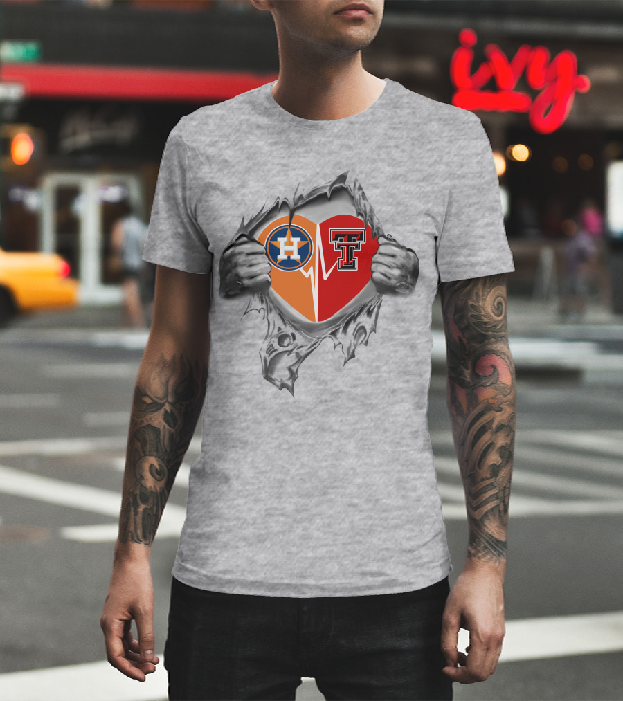 Astros Texas Tech Red Raiders Heart Tear T-Shirt