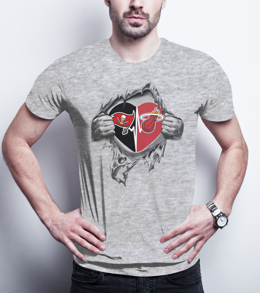 Buccaneers And Miami Heat Heartbeat Passion T-Shirt