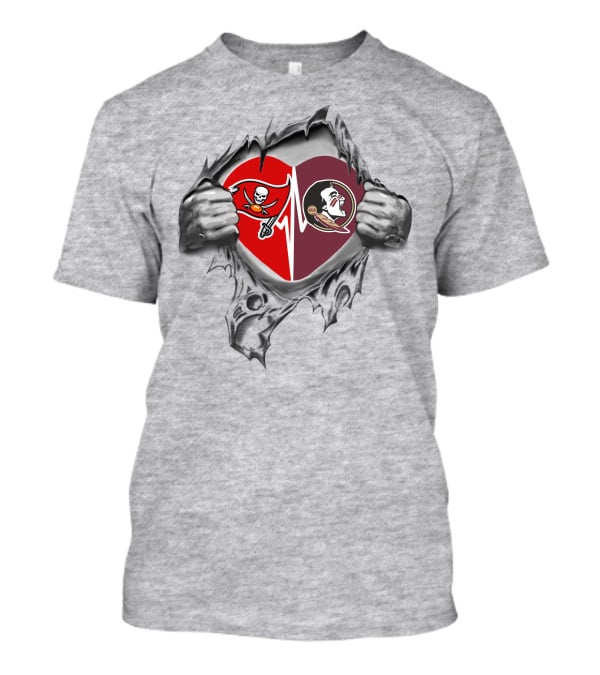 Tampa Bay Buccaneers And Florida State Seminoles Heartbeat Loyalty T-Shirt