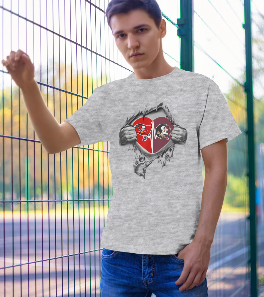 Tampa Bay Buccaneers And Florida State Seminoles Heartbeat Loyalty T-Shirt