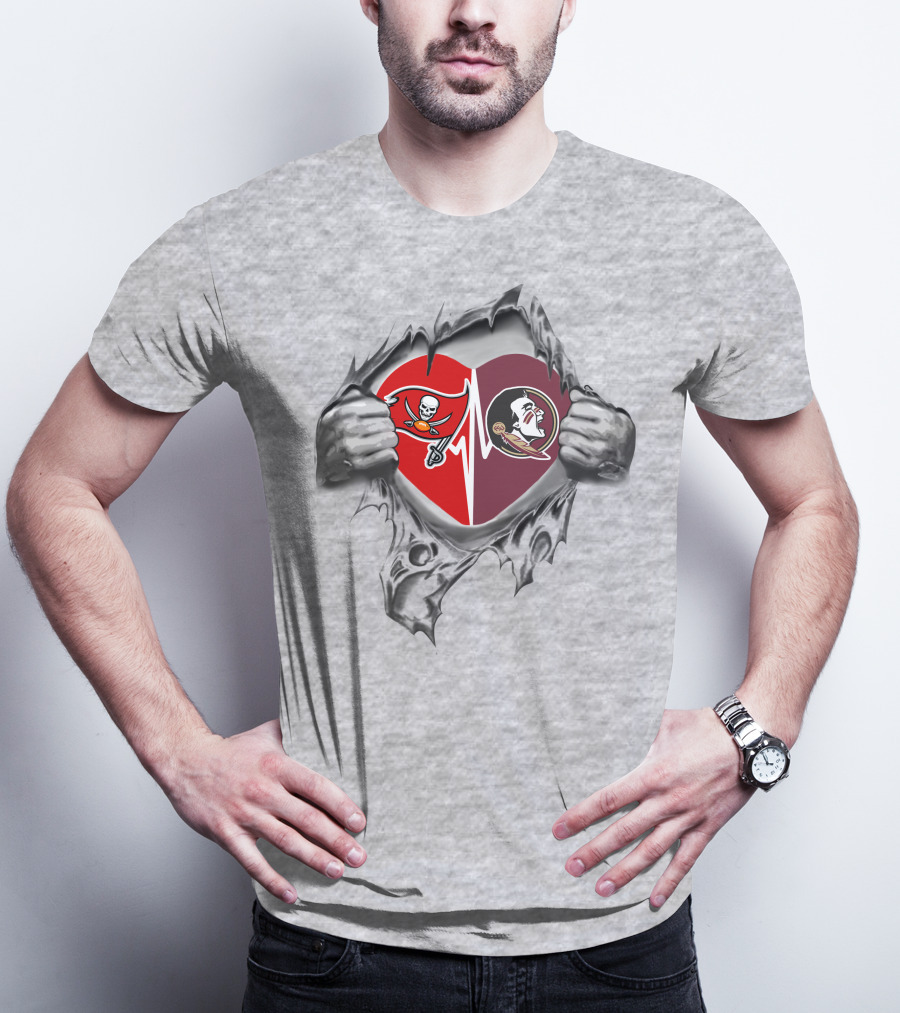 Tampa Bay Buccaneers And Florida State Seminoles Heartbeat Loyalty T-Shirt