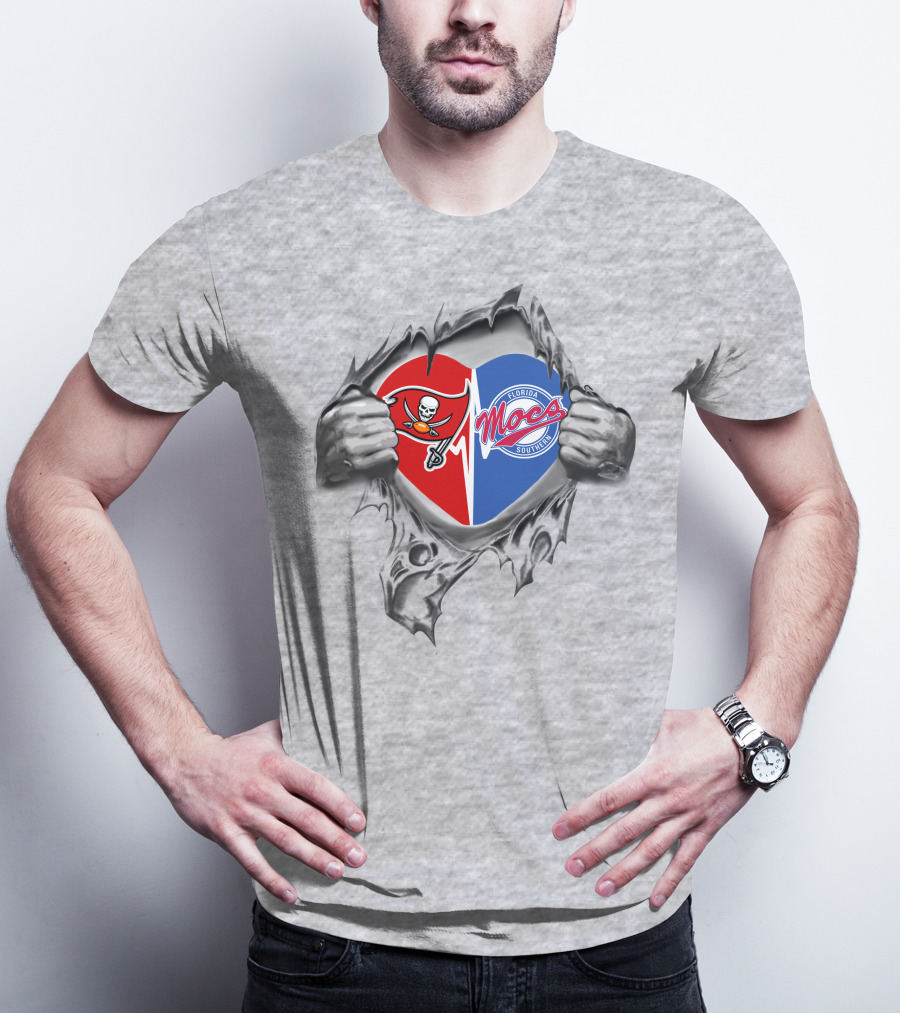 Florida Southern Moccasins Buccaneers Heart Logo Dual Loyalty T-Shirt