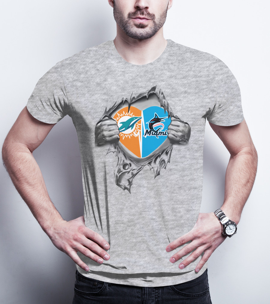 Dolphins Miami Marlins Heart T-Shirt
